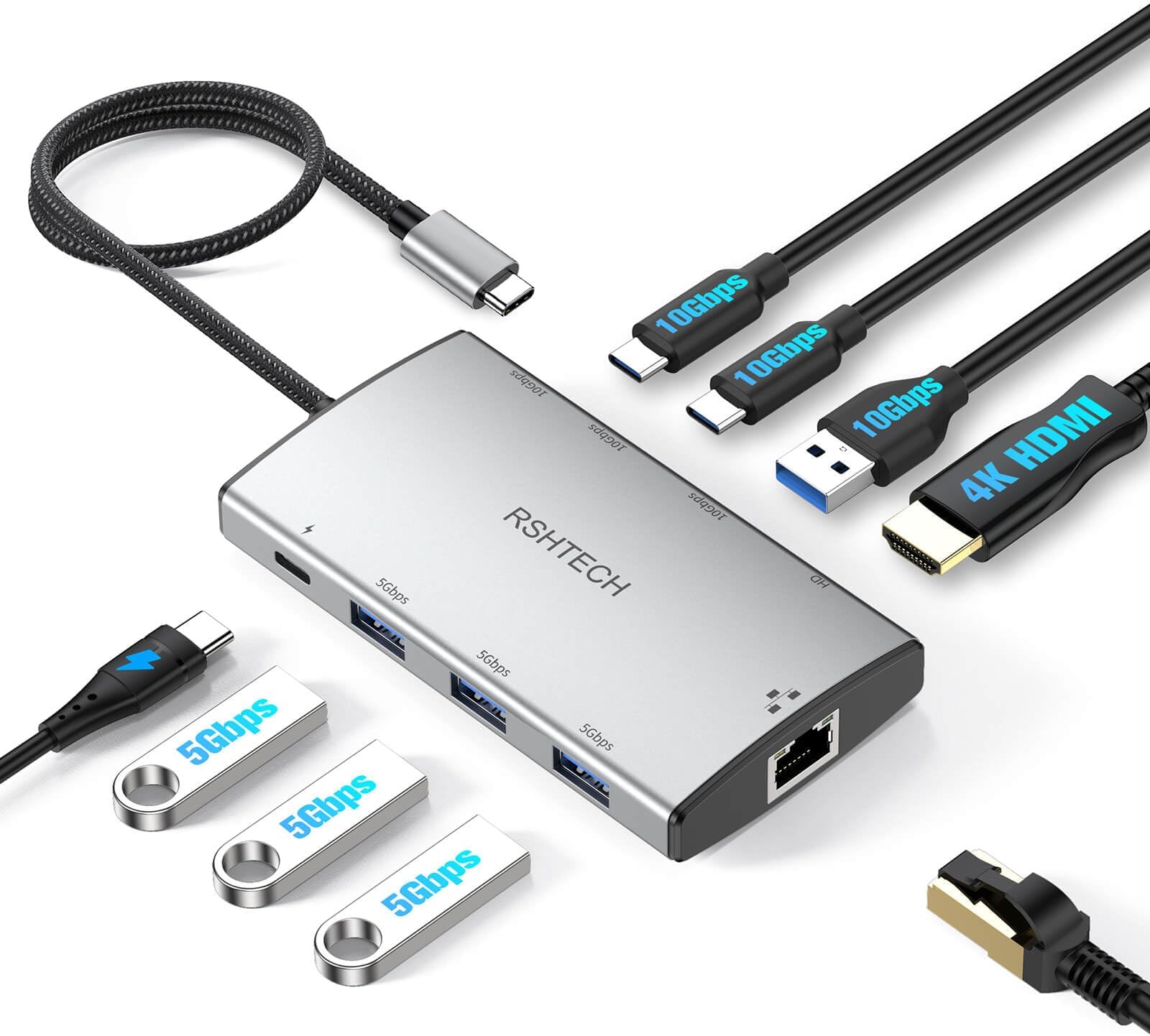 Amazon.com: RSHTECH 9-in-1 USB C Hub Multiport Adapter with 4K HDMI ...