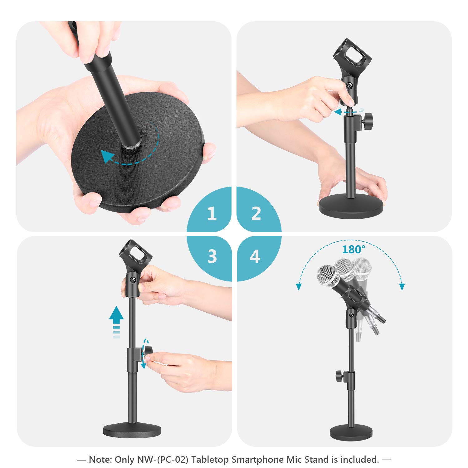 Neewer Stable Desktop Mic Stand with Black Iron Base, Mic Clip and 5/8 ...