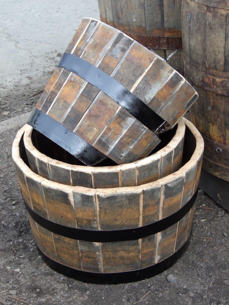 Set of 3 Oak Barrel Tubs, planters, garden pots, troughs for plants ...