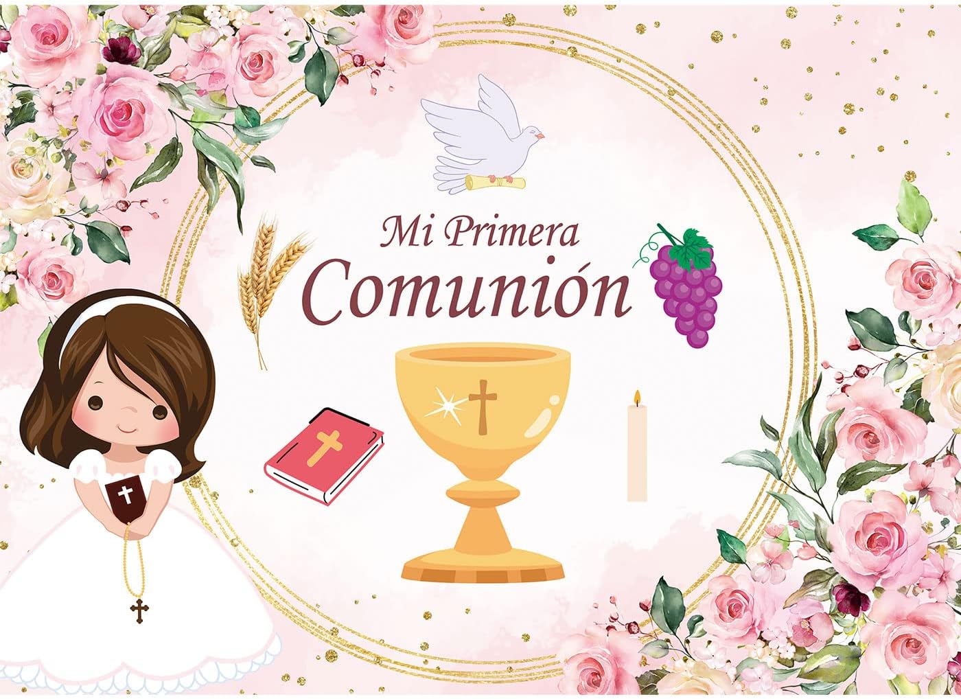 Maijoeyy - Telón de fondo Mi Primera Comunion de 7 x 5 pies para niña ...