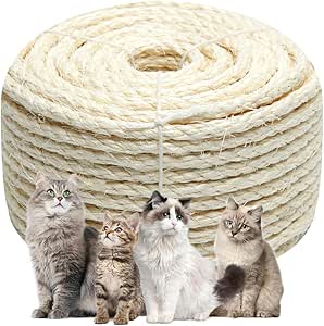 Juomid Natural Sisal Rope 1/4 Inch 6mm 98-Feet for Cat Scratching Post ...
