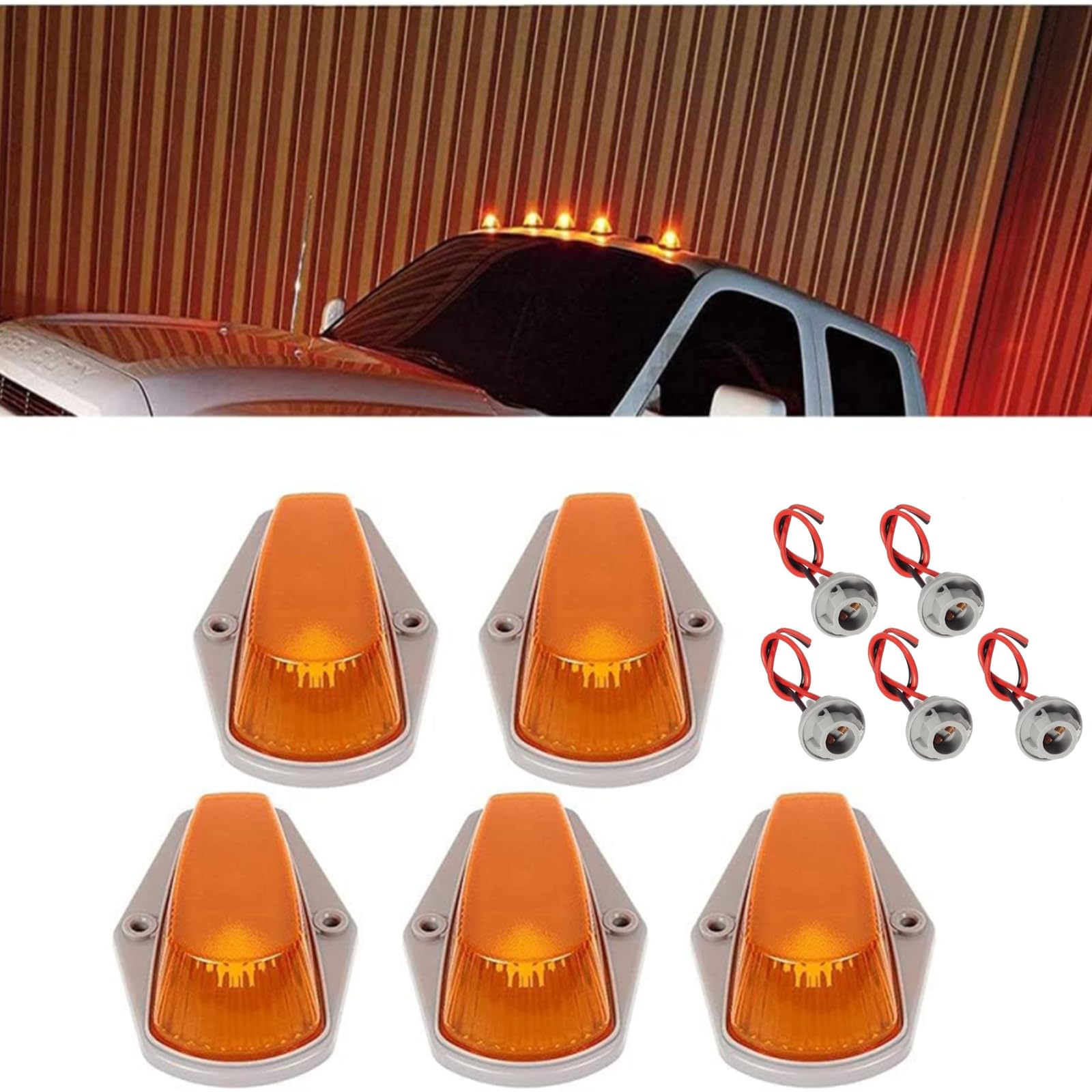 Mzd8391 Lights 5 X Cab Marker Light Amber Lens Amber 9 LED Housing Cab ...