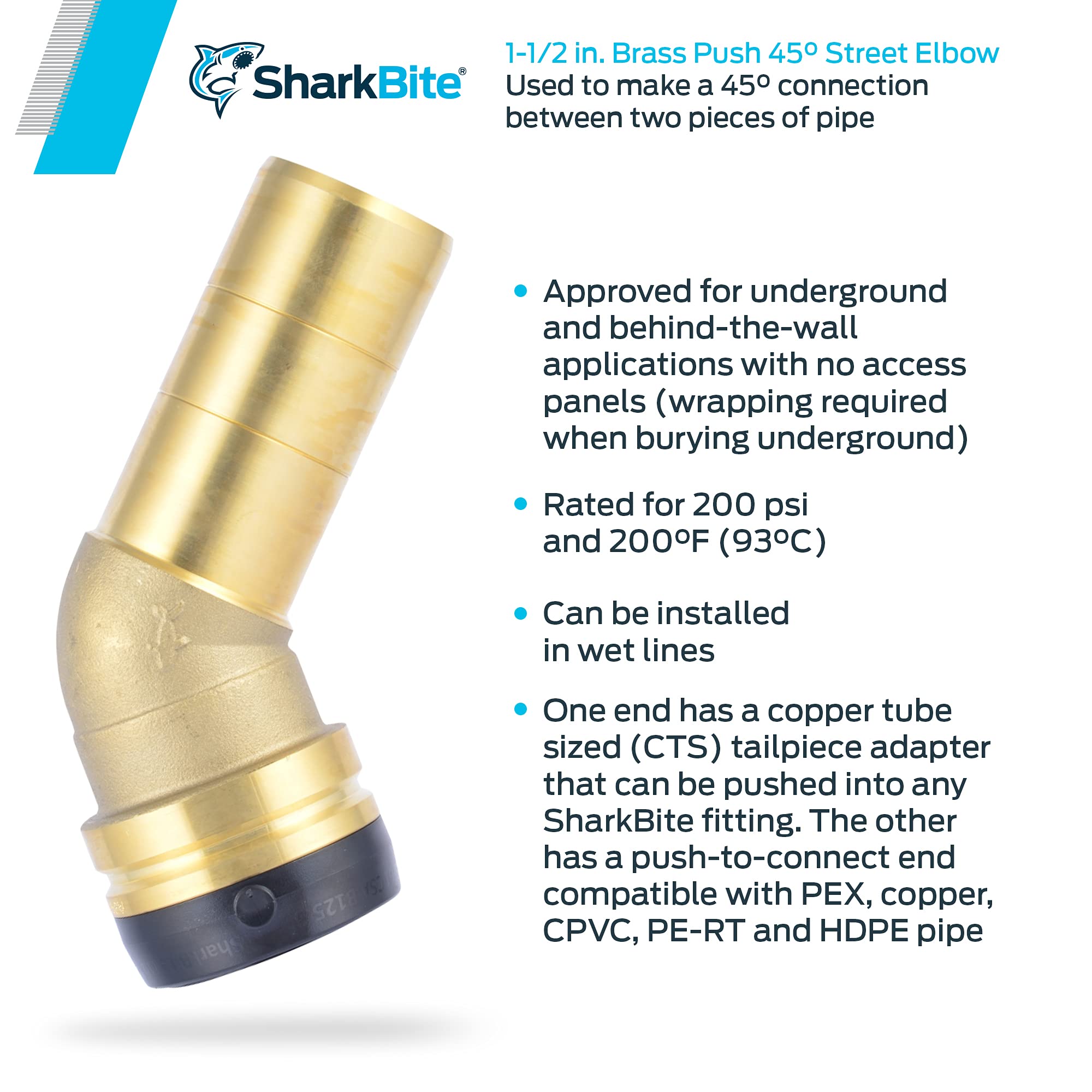 Shark Bite Plumbing Fittings SharkBite Max 1/2 Inch 45 Degree Elbow ...