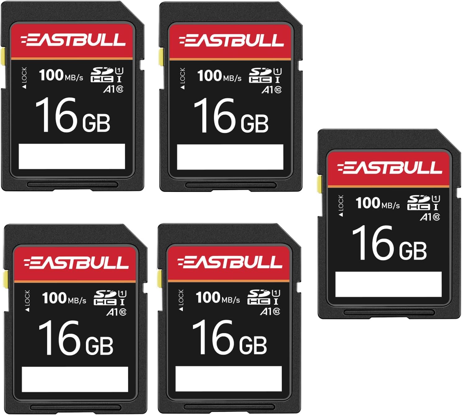 Amazon.com: 5-Pack of SD Card 16GB EASTBULL Class 10 SD Card U1 V30 ...
