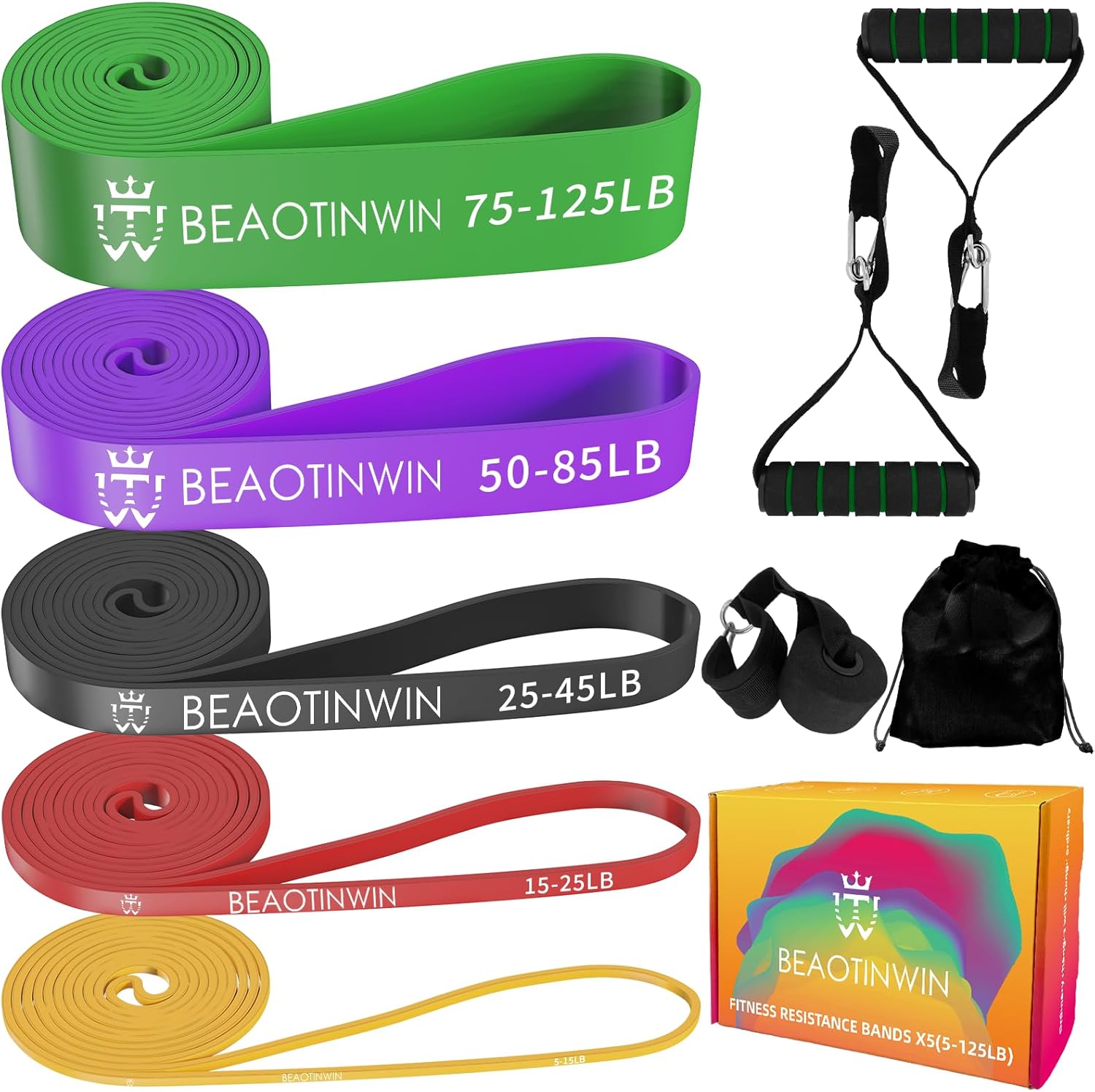 BEAOTINWIN Resistance Bands, 5 Levels Exercise Band, Pull Up Bands Set ...