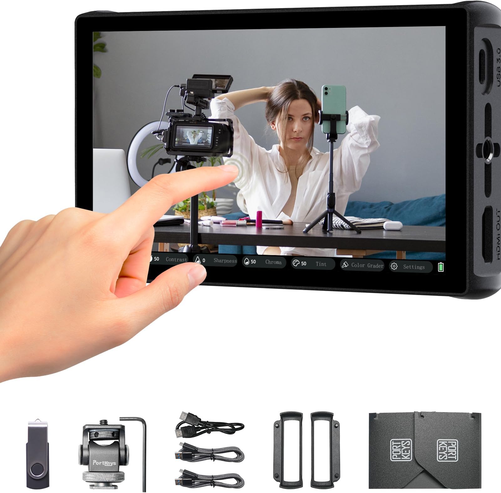Amazon.com : Portkeys PL5 Touchscreen Camera Monitor 5.4" 500nit Live ...