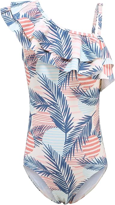 Amazon.com: Girls One Piece Swimsuits One Shoulder Ruffle Swimwear ...