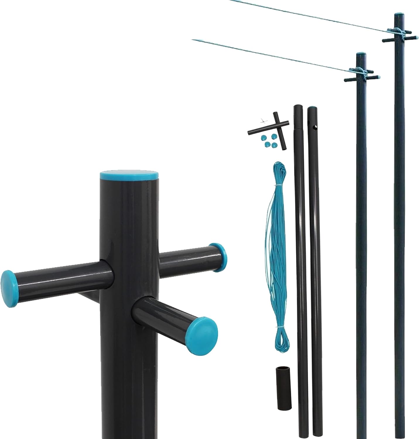 MUSAN 2.4m Large Clothes Post 30m Washing Line - Heavy Duty Galvanized ...