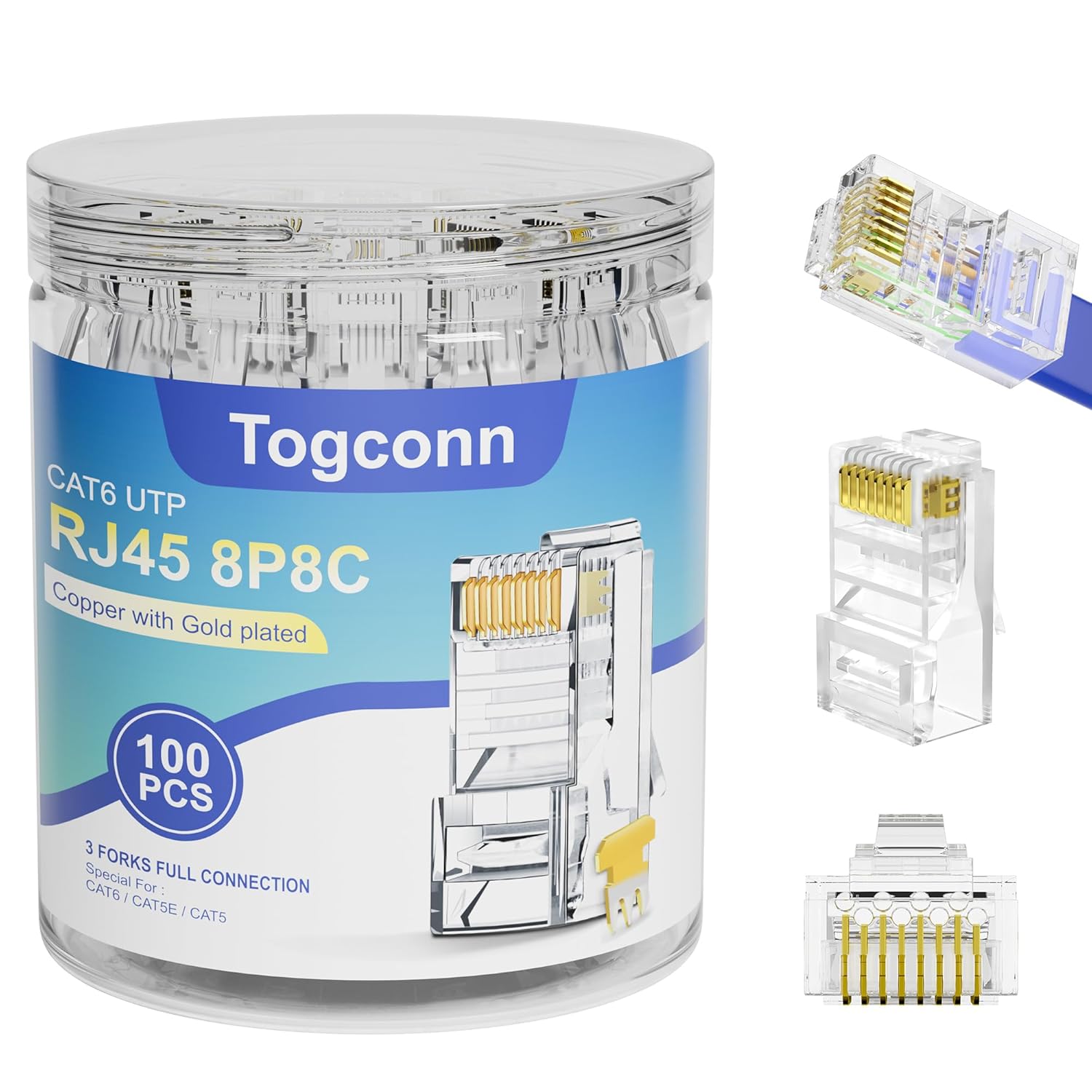 Amazon.com: Togconn RJ45 Cat6 Connectors, 100-PACK Cat 6 Ends, Ethernet ...