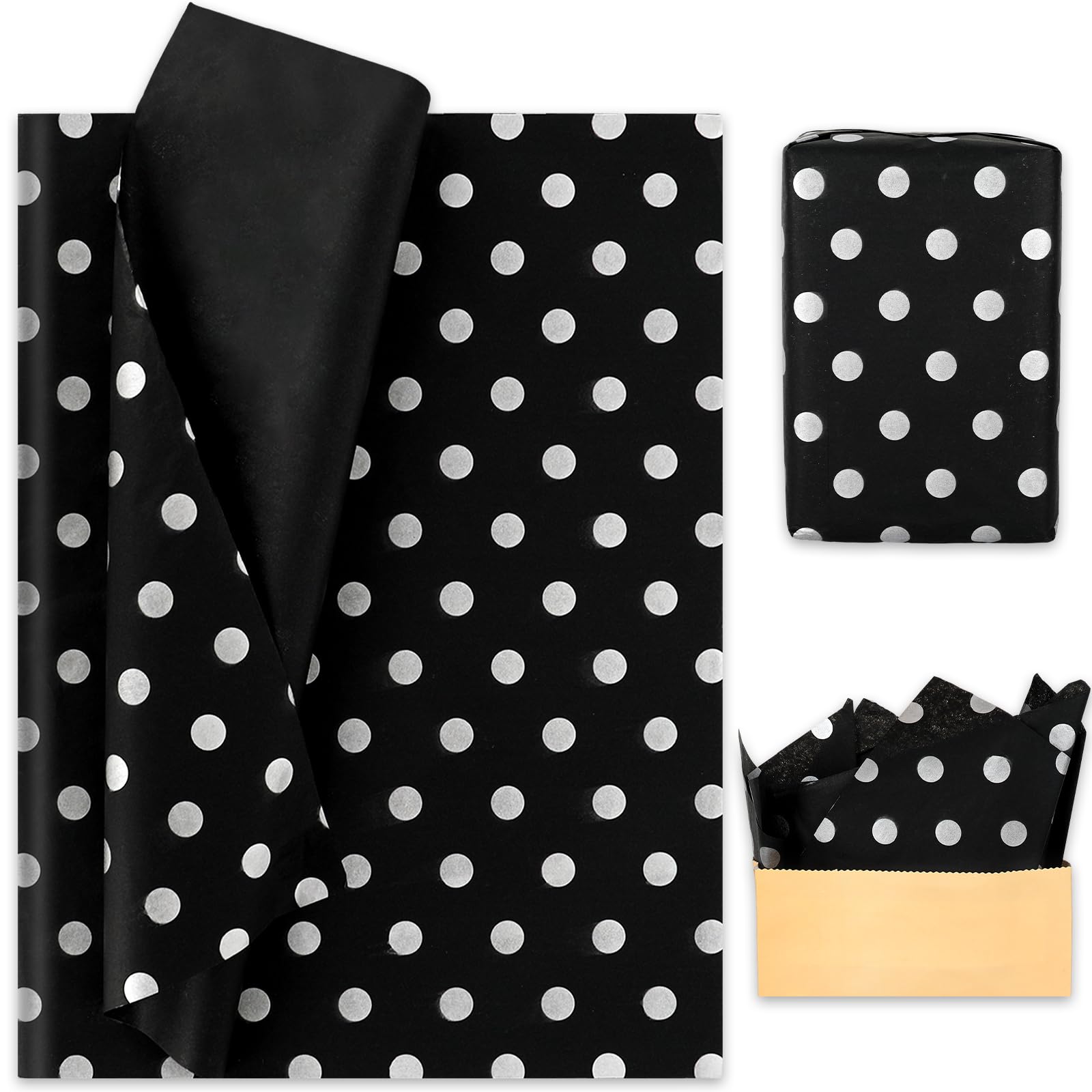 Amazon.com: Whaline 100 Sheets Polka Dot Tissue Paper Black Gift ...