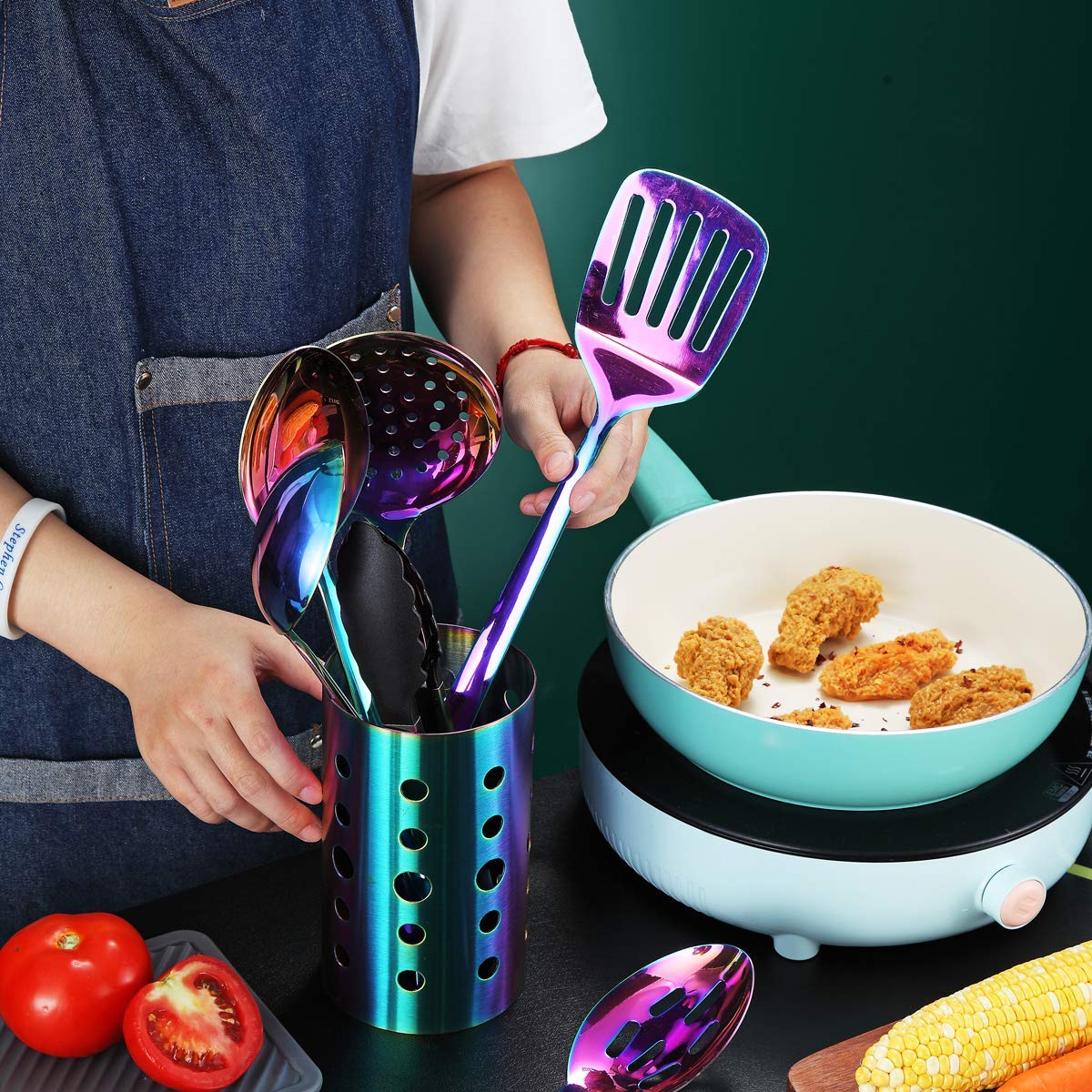 Buy Rainbow Spatulas, Stainless Steel Slotted Turner Titanium Rainbow ...