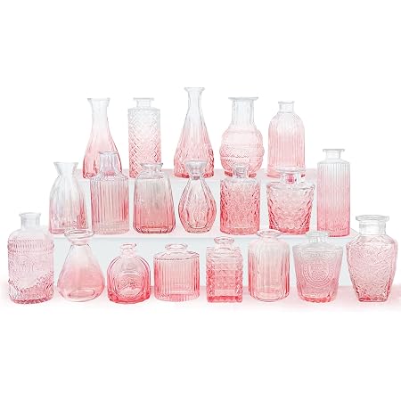 Amazon.com: Pink Glass Bud Vases Set of 20 - Mini Vintage Vases for ...