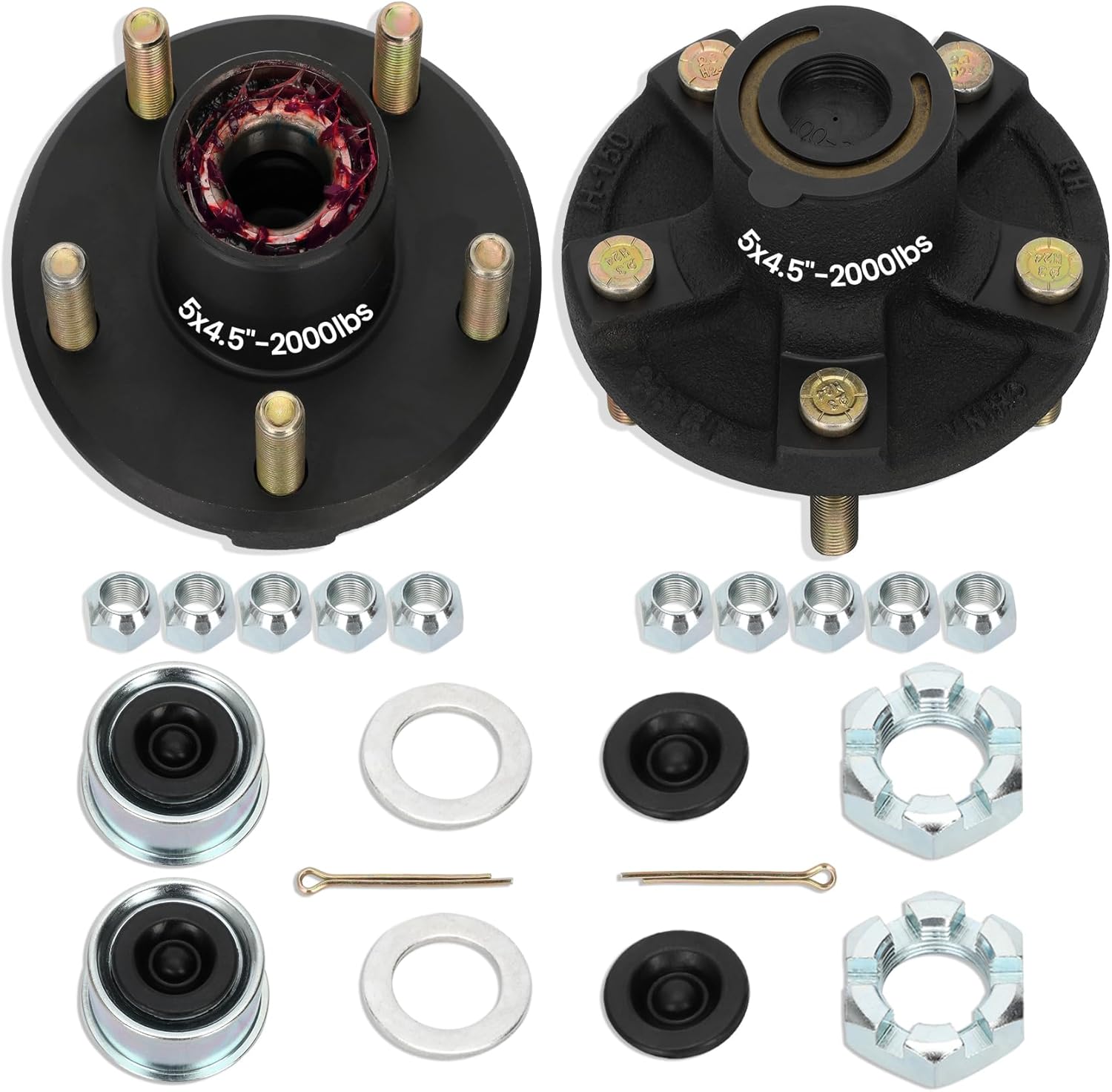 Amazon.com: 2 Sets 2000Lbs Trailer Axle Trailer Hub Kit 5 Bolt 4.5" for ...