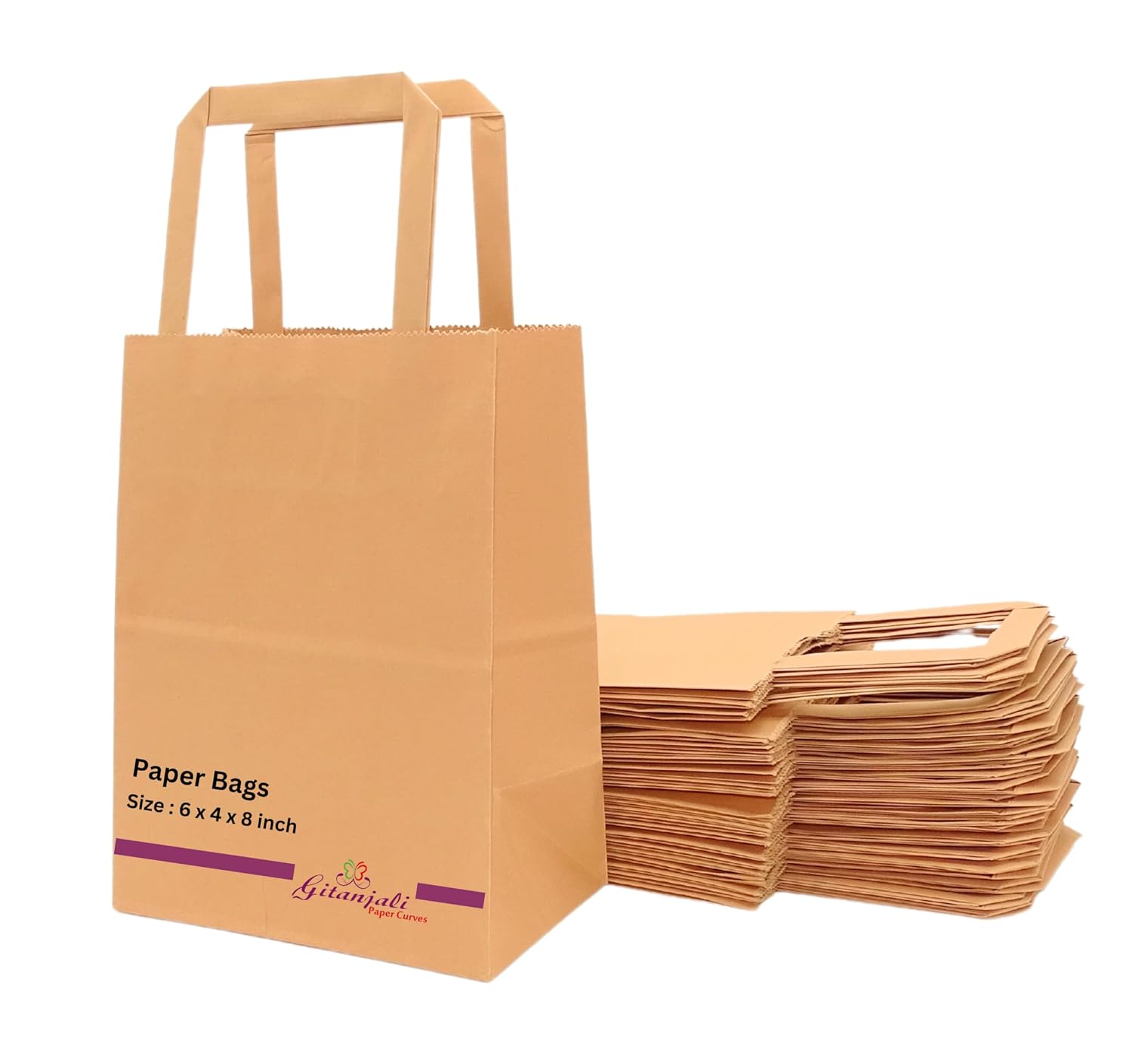 Gitanjali Paper Curves® -Kraft Paper Bags 6"x8"x4"(Brown) 100pcs -Small ...