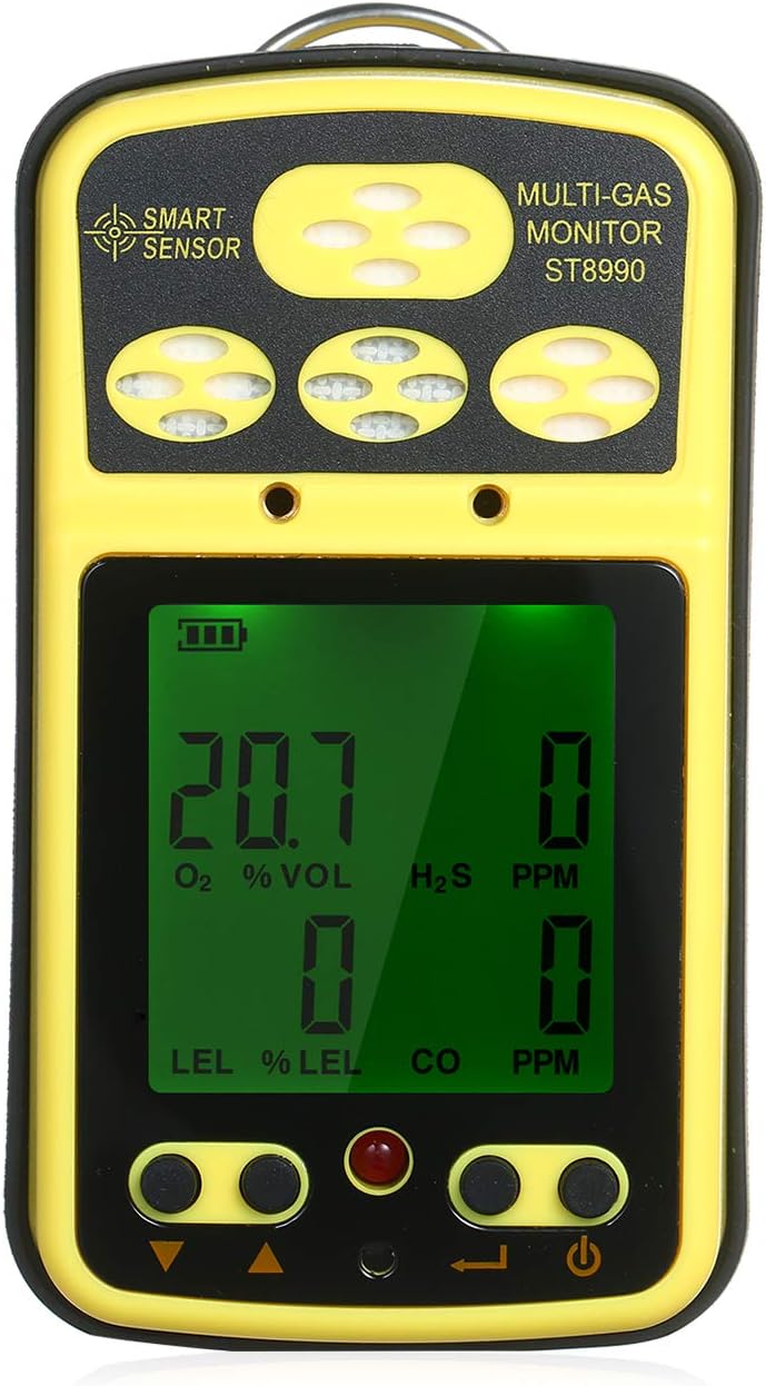 4 Gas Detector Meter Rechargeable Li-Battery Powered LCD Backlight ...