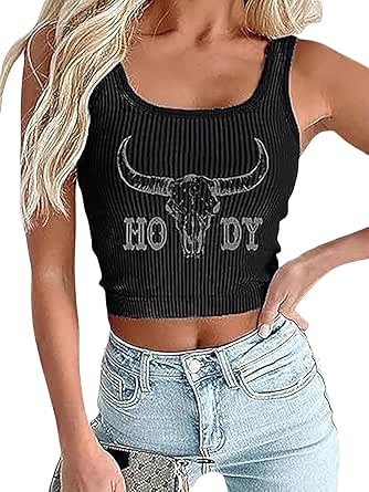 Women’s Western Tank Top Cowgirl Crop Top Country Concert Outfit Summer ...