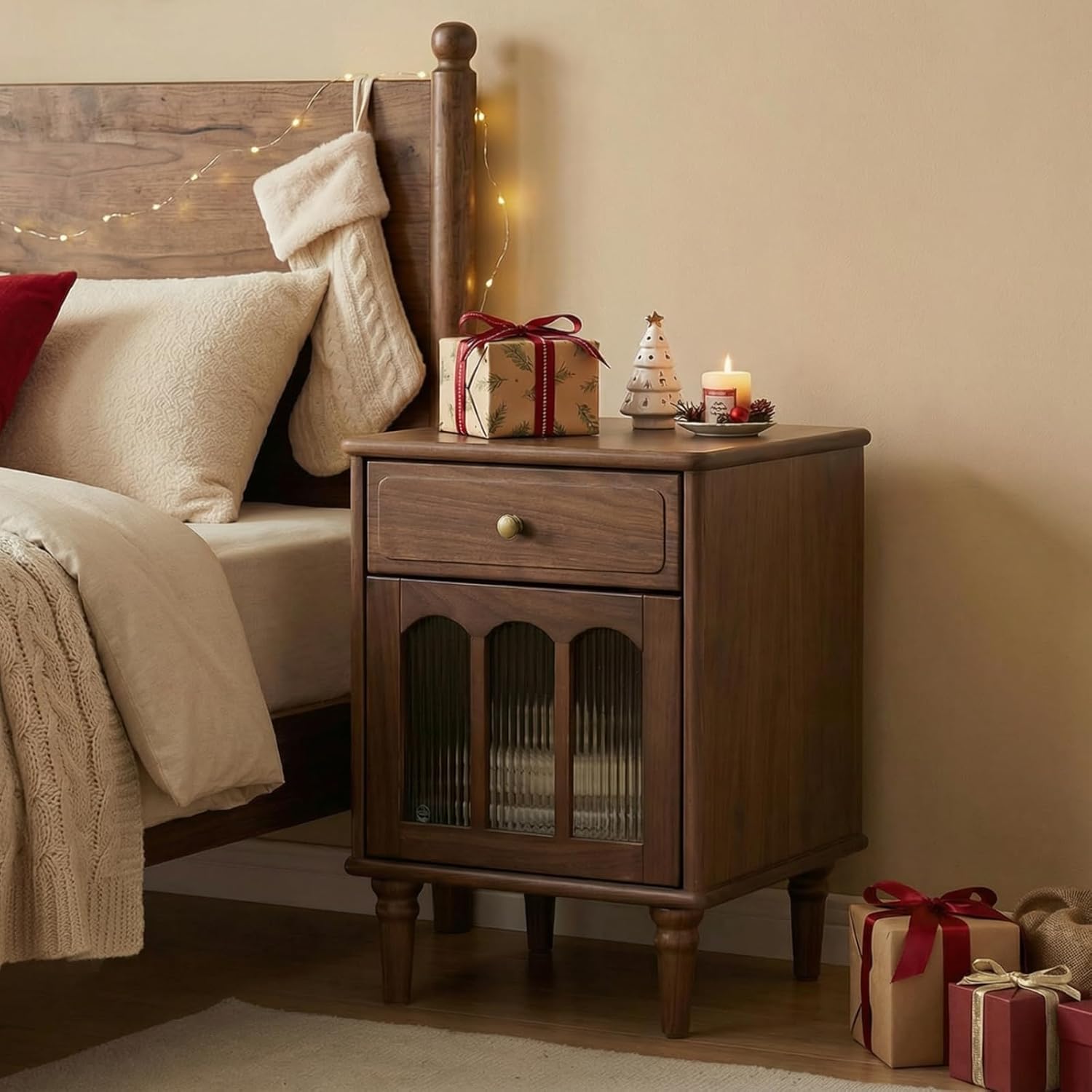 Amazon.com: YESWOOD 100% Solid Wood Nightstand, Walnut Nightstands with ...