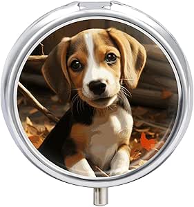 Amazon.com: Round Cute Beagle Pill Box Small Pill Case with 3 ...
