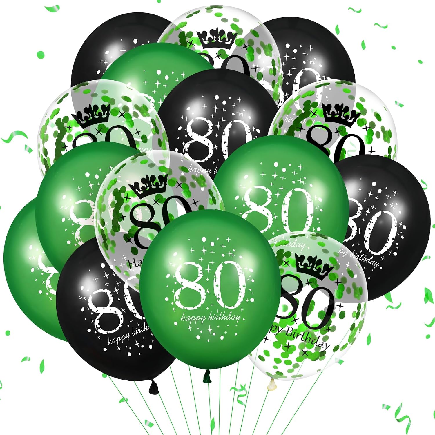 Amazon.com: 80th Green Birthday Balloons Decorations,15PCS Green and ...