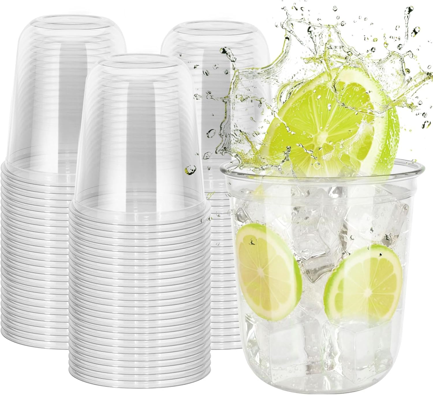 Amazon.com: LIANGYUNZE Disposable Stemless Clear Plastic Cups 12OZ ...