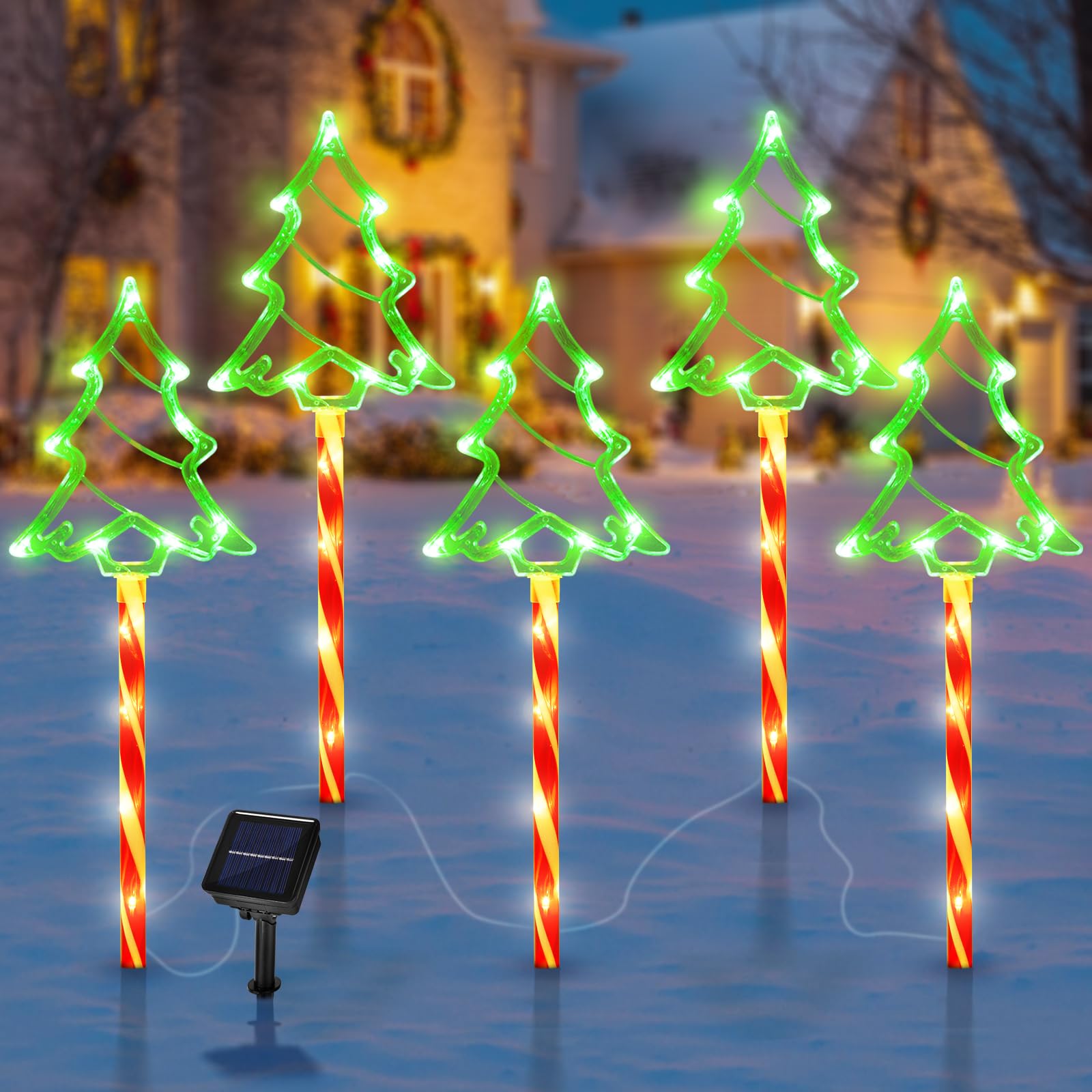 Amazon.com: Set of 5 Christmas Tree Solar Christmas Decorations, 8 ...
