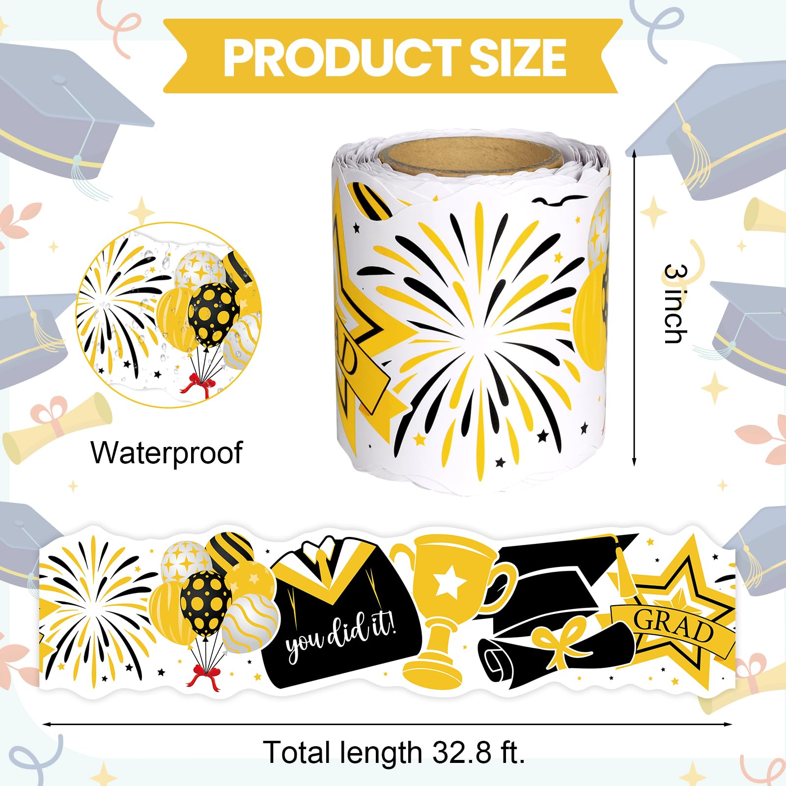 Snapklik.com : 32.8 Feet Graduation Bulletin Board Border, Black Gold ...