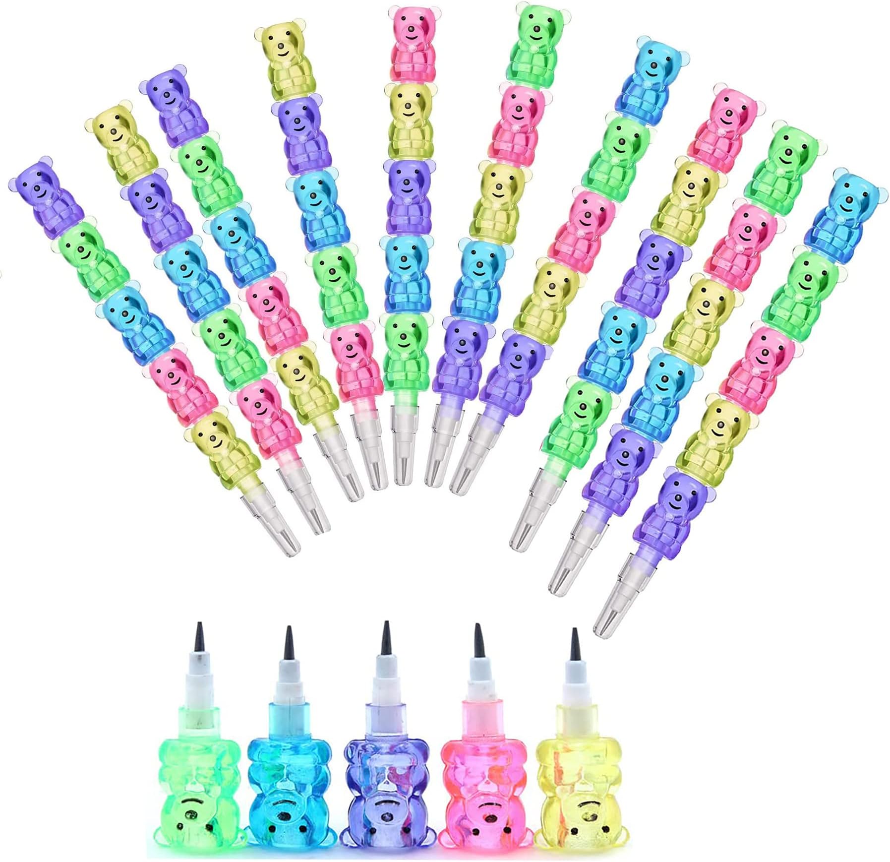 HREDZEO Stackable Pencils for Kids,10 Pcs Cute Bear Pencils Stackable ...