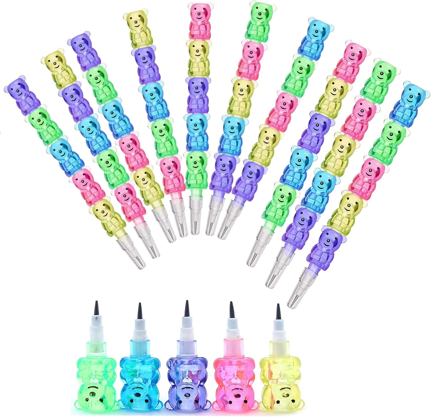 HREDZEO Stackable Pencils for Kids, 10 Pcs Cute Bear Colored Pencils 5 ...
