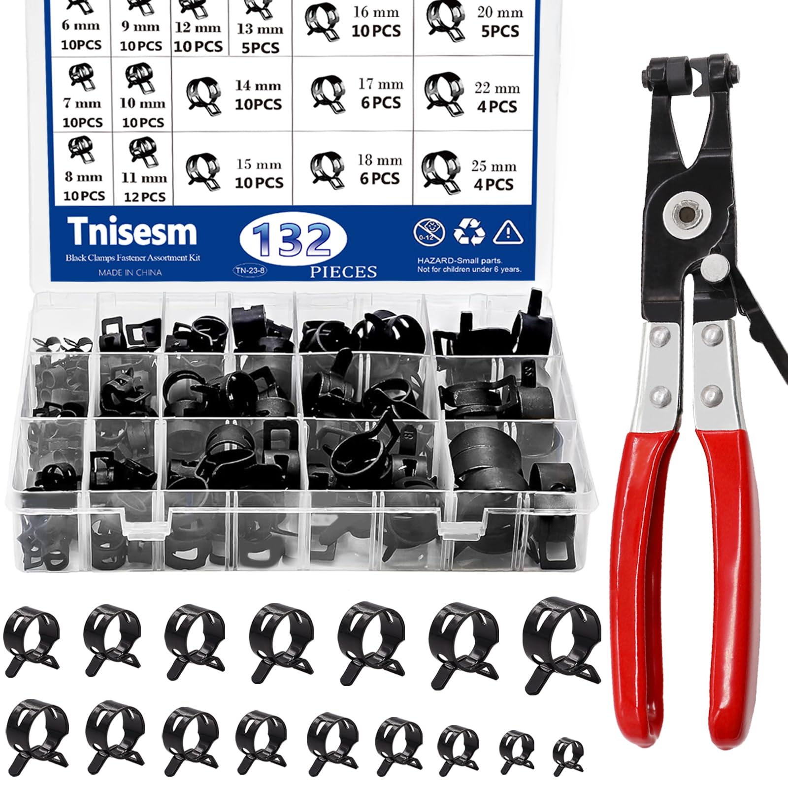 Snapklik.com : Tnisesm 132Pcs 6-25MM Spring Hose Clamps