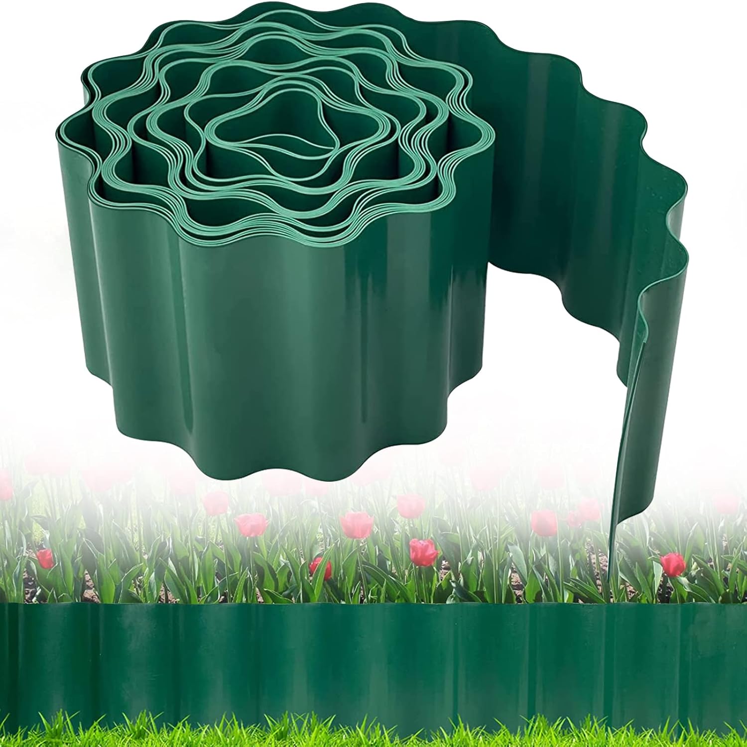 AKOFIC Lawn Edging 20 cm High, 9 m Green Flexible Lawn Edging Fence ...