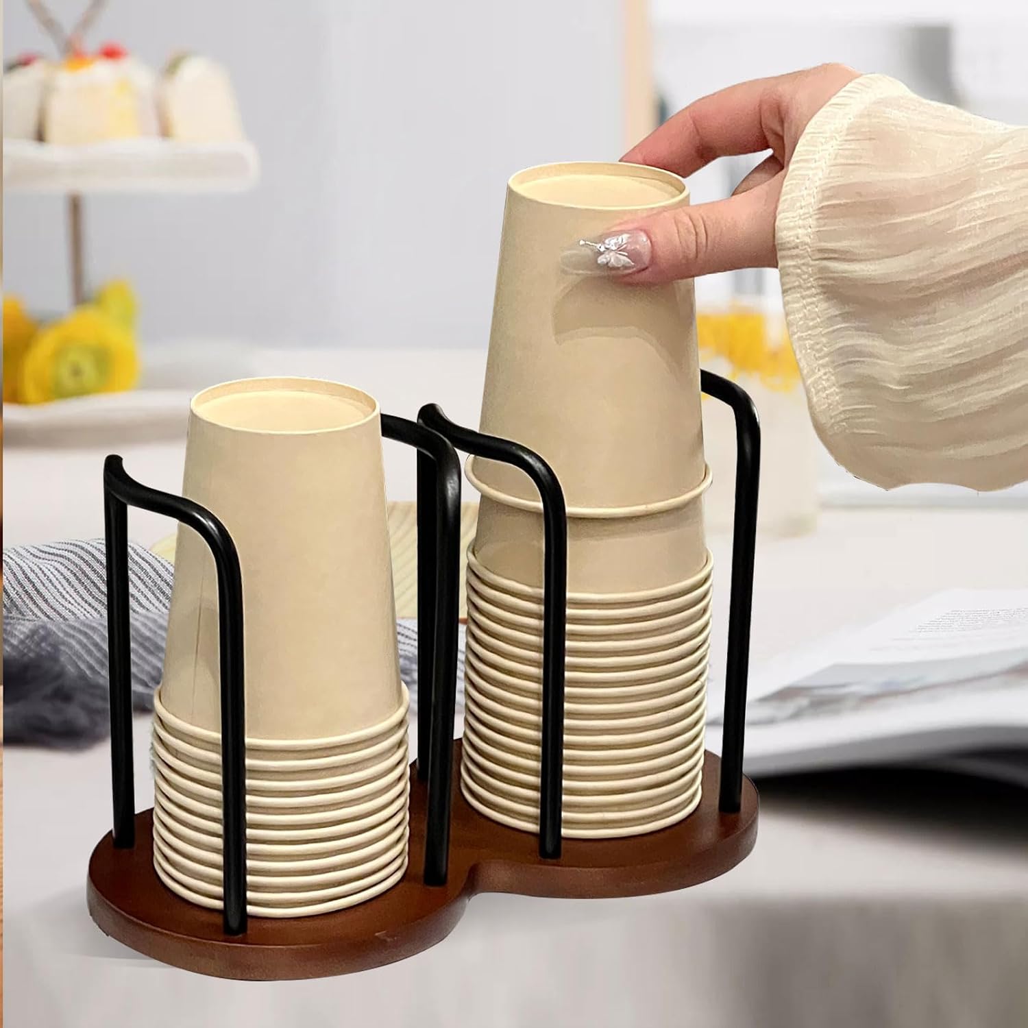 Amazon.com: Wooden Cup Holder Dispenser - Bathroom Kitchen Organizer ...