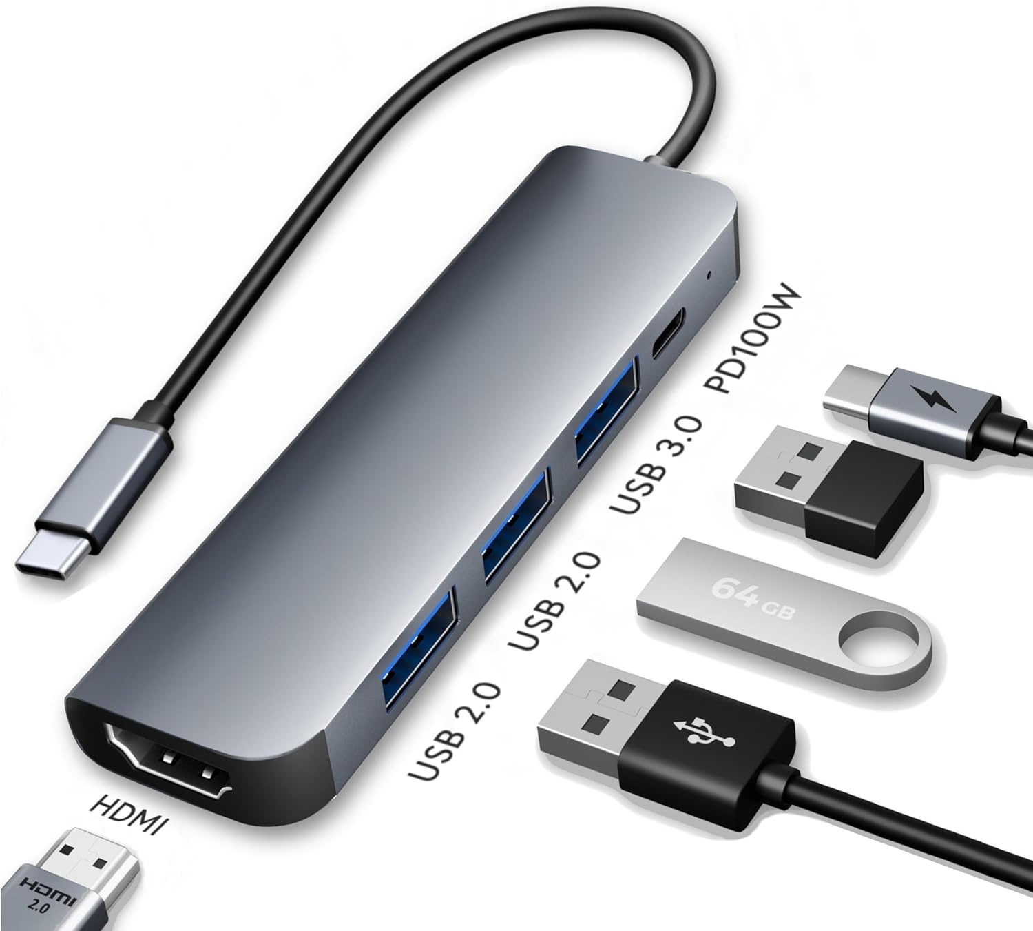 USB C Multiport Adapter, 5-in-1 Docking Station with 100W PD Charging ...