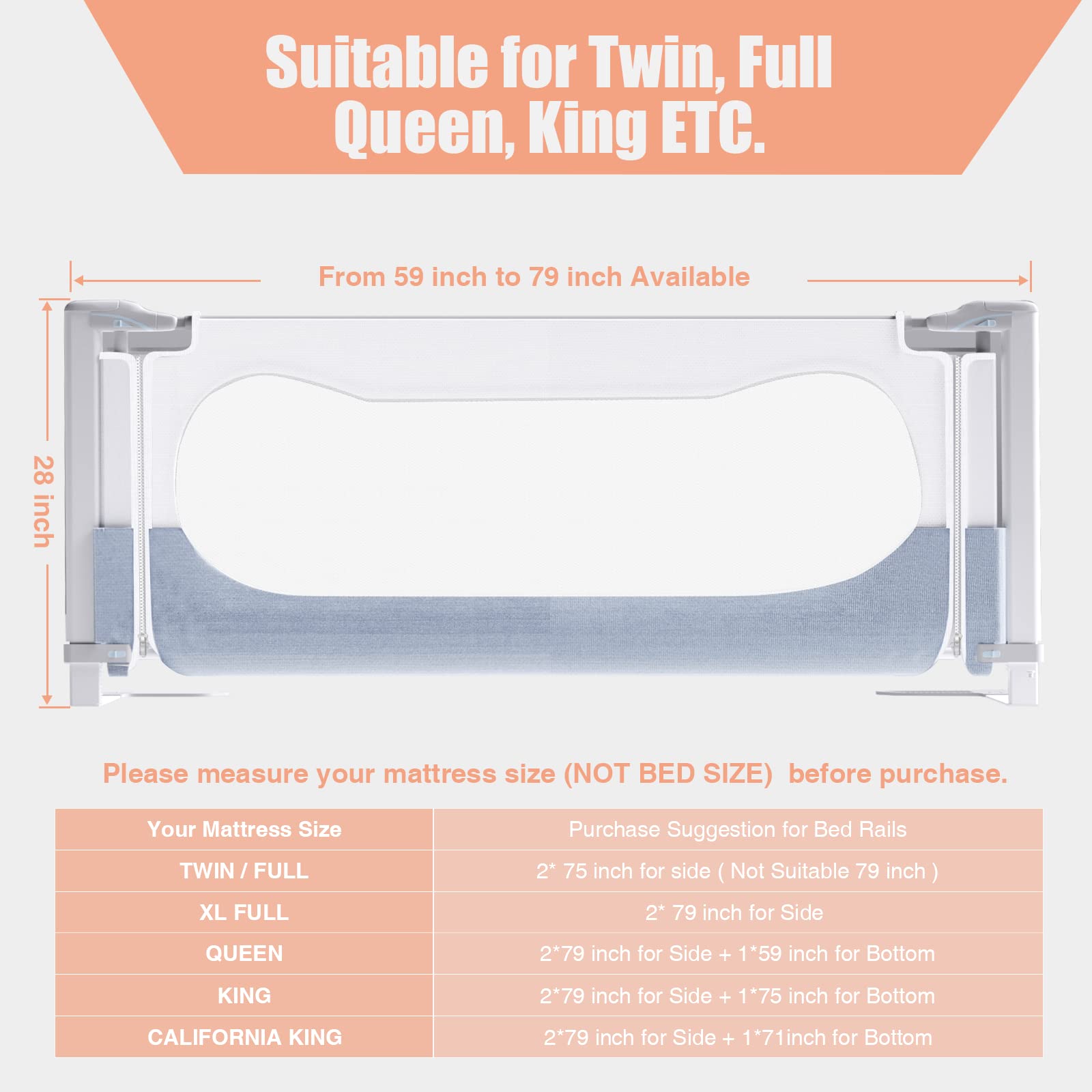 Zxyculture Upgrade Bed Rail for Toddlers, 79" Extra Long Toddler Bed ...