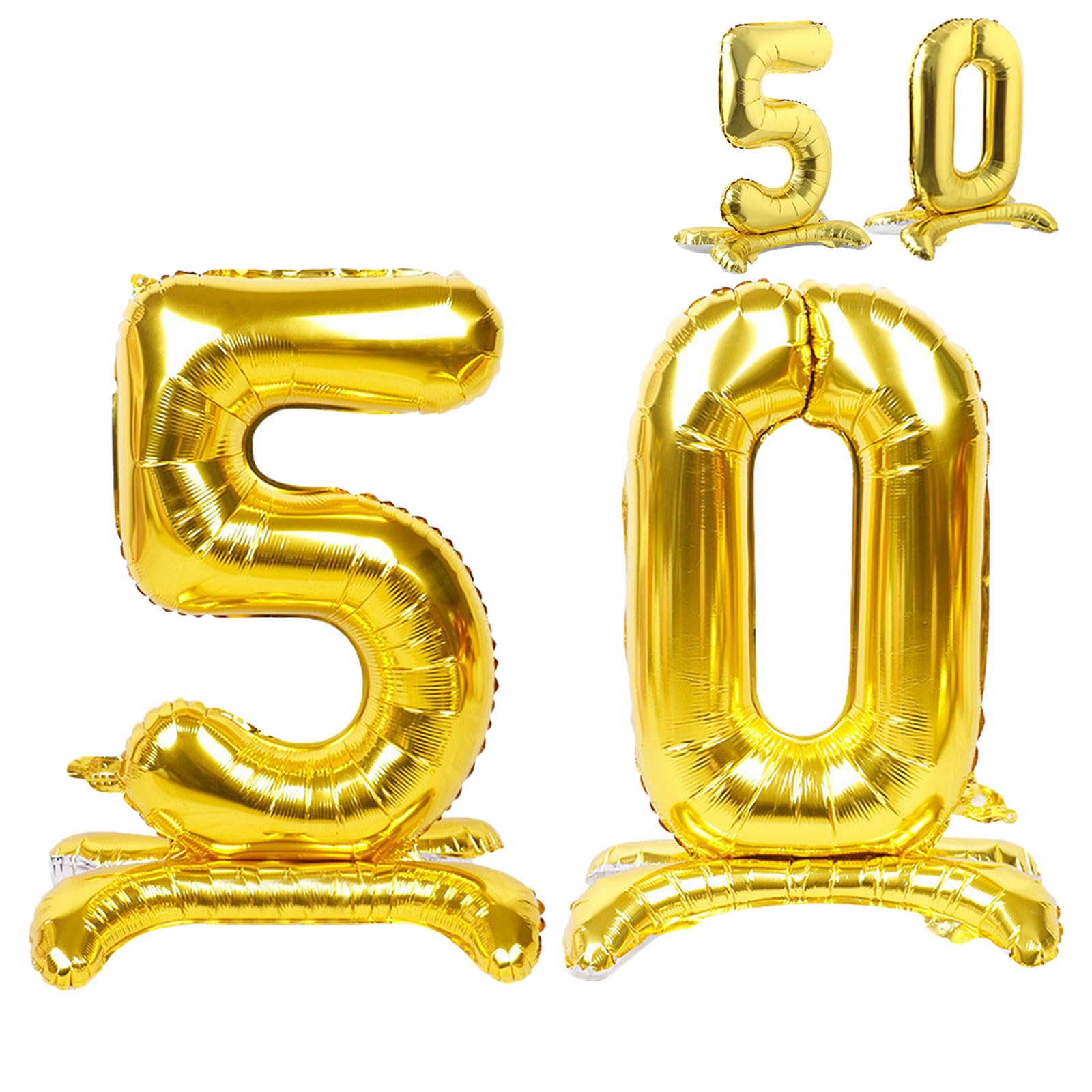 Amazon.com: 50 Balloon Numbers Gold Giant Self Standing Number 50 ...