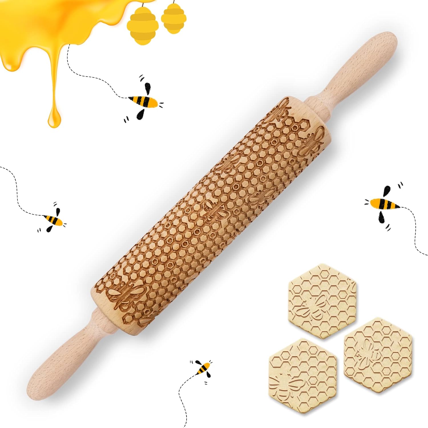 Amazon.com: Kitticcino Embossed Rolling Pins for Cookies Christmas ...