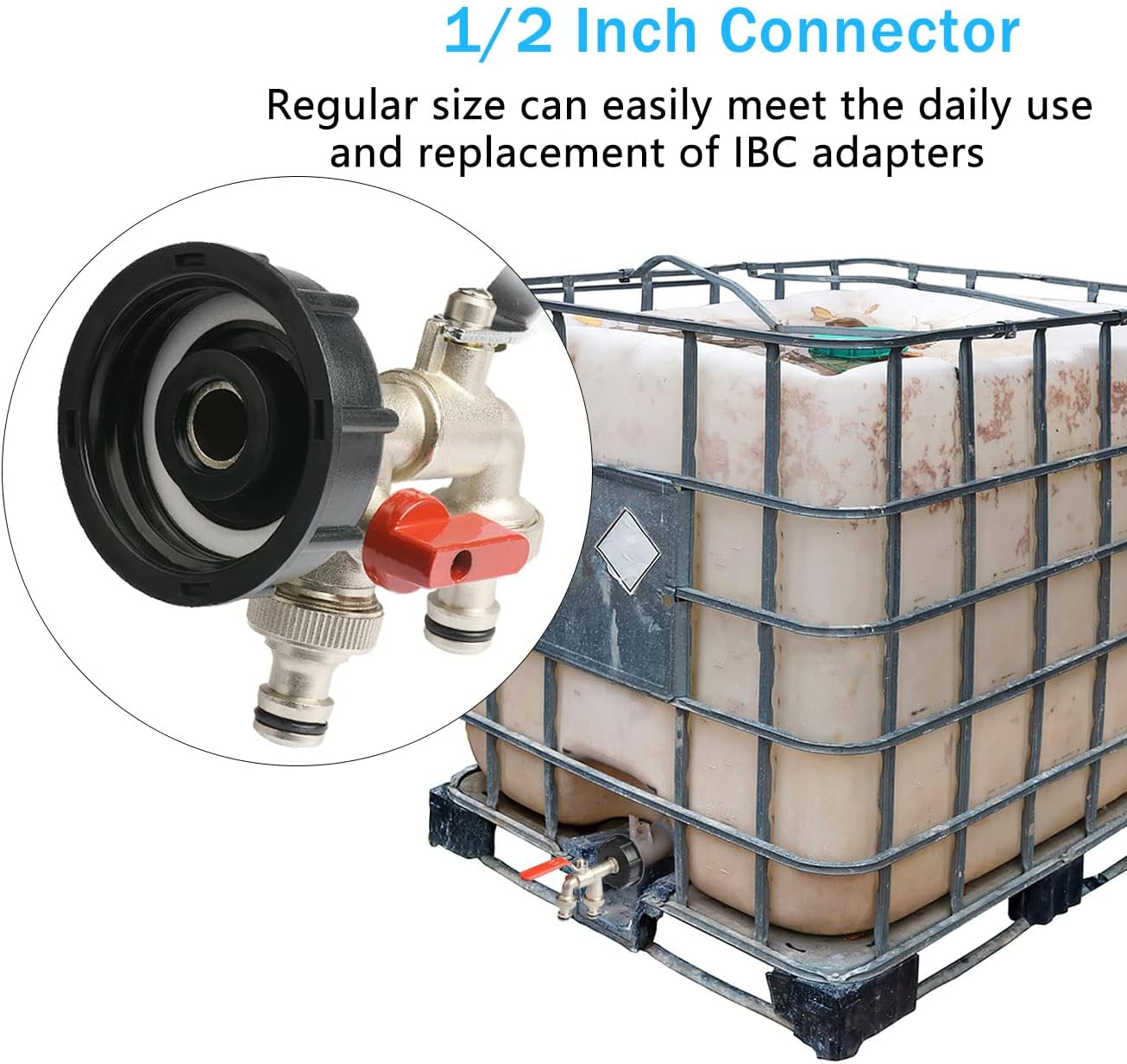 Noosverl IBC Tank Adapter Double 1/2″ Threaded Connector Water Tank Tap ...