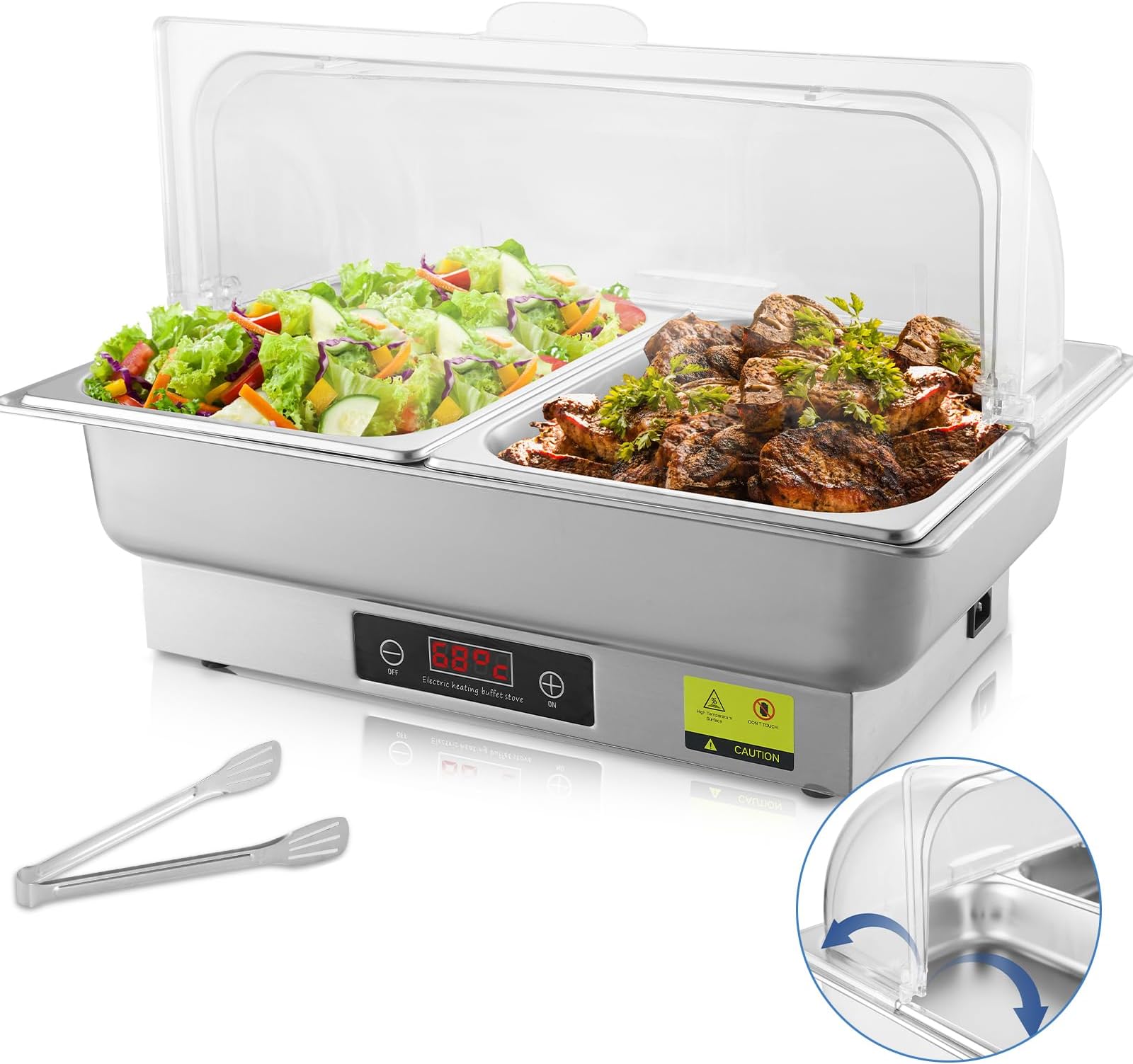 Amazon.com: RIEDHOFF Transparent Lid Electric Chafing Dish Set, 2 x 1/2 ...