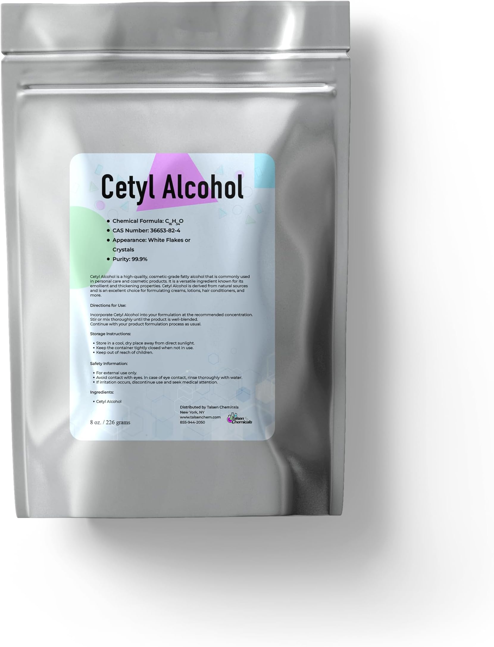 Amazon.com : Talsen Chemicals Cetyl Alcohol Cosmetic Grade 8 Ounce ...