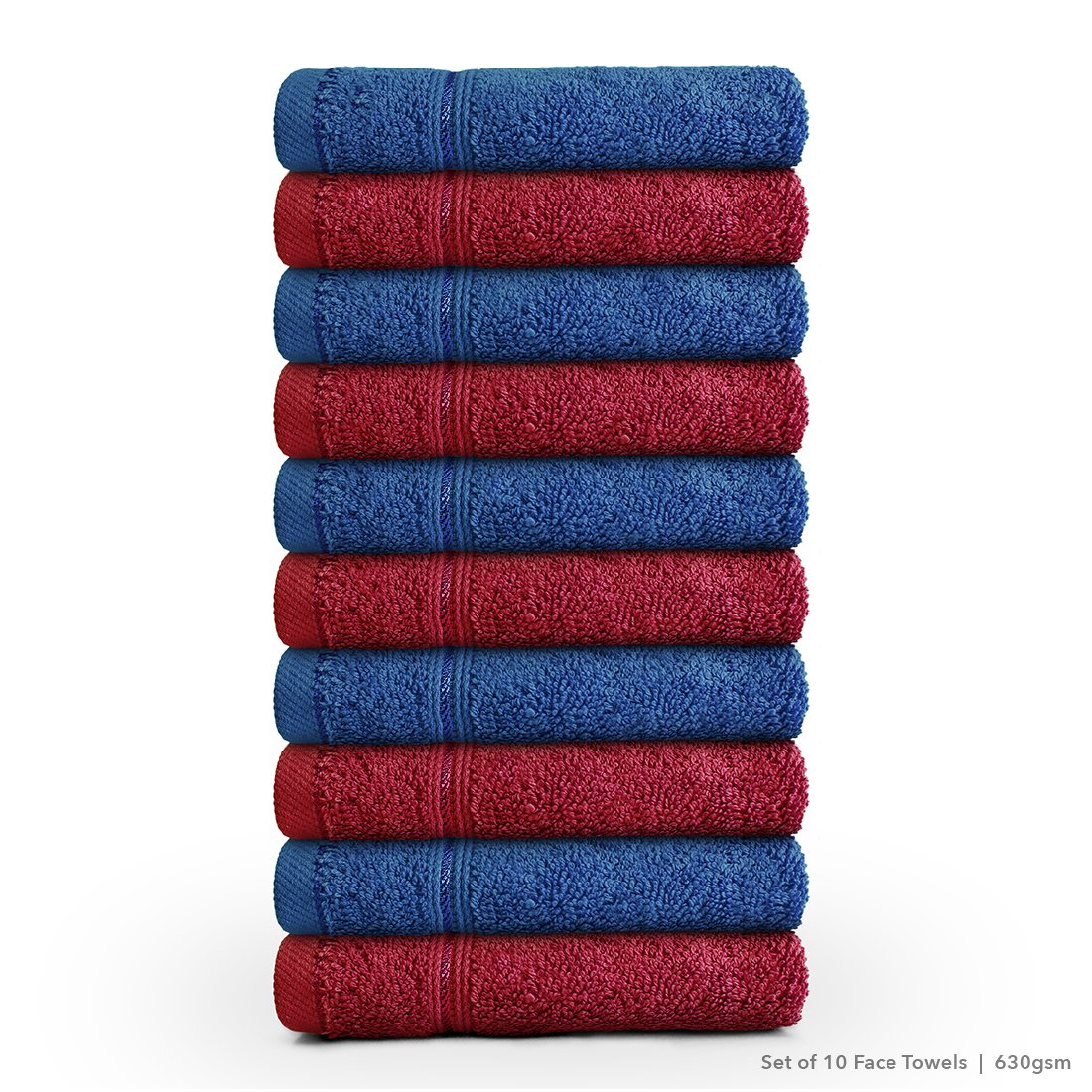 Swiss Republic Cotton Face Towel 630 GSM (Set of 10, Dark Blue, Red ...