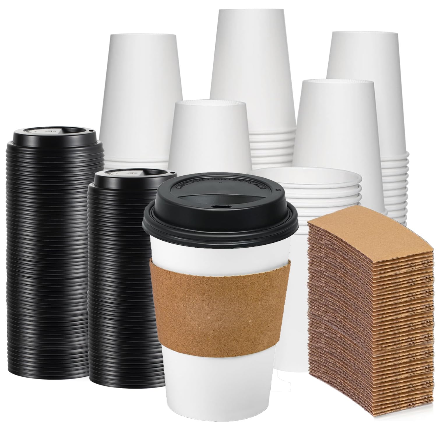 Amazon.com: PACCOLYN 100 Pack 12 oz Disposable Coffee Cups with Lids ...