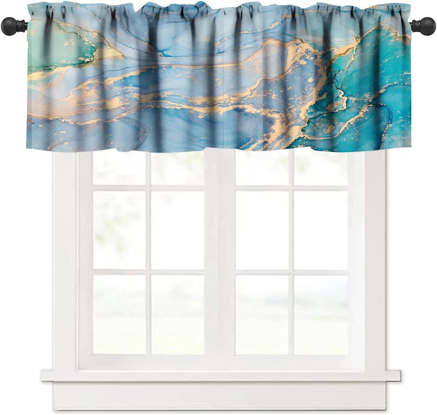 Amazon.com: Marble Texture Kitchen Valance, Watercolor Abstract Teal ...