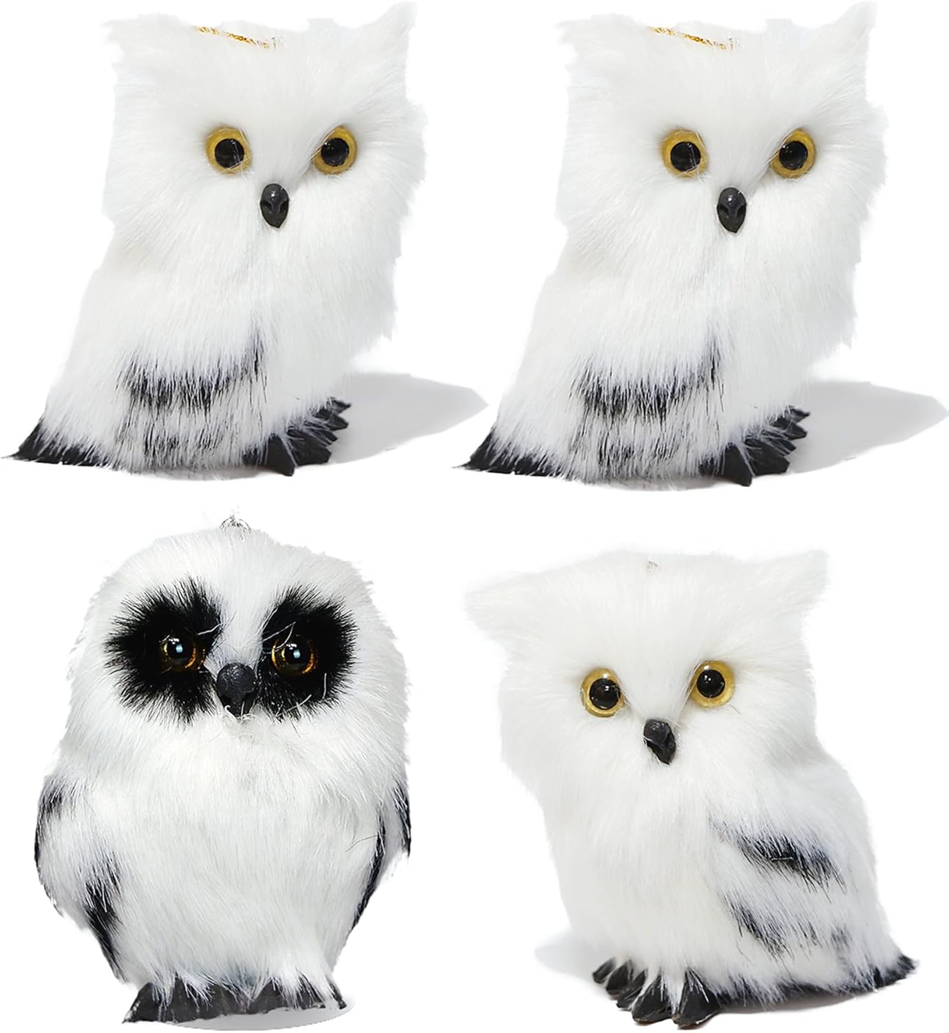 Amazon.com: 4 pcs Assorted Cute Plush White Owl Ornaments for Christmas ...