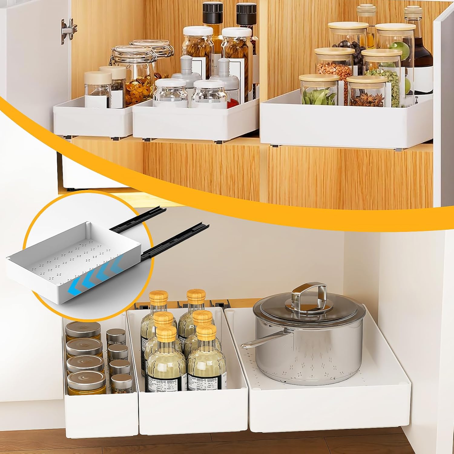 Amazon.com: TOKLYUIE Pull Out Cabinet Organizer 3Pcs Set Peel and Stick ...