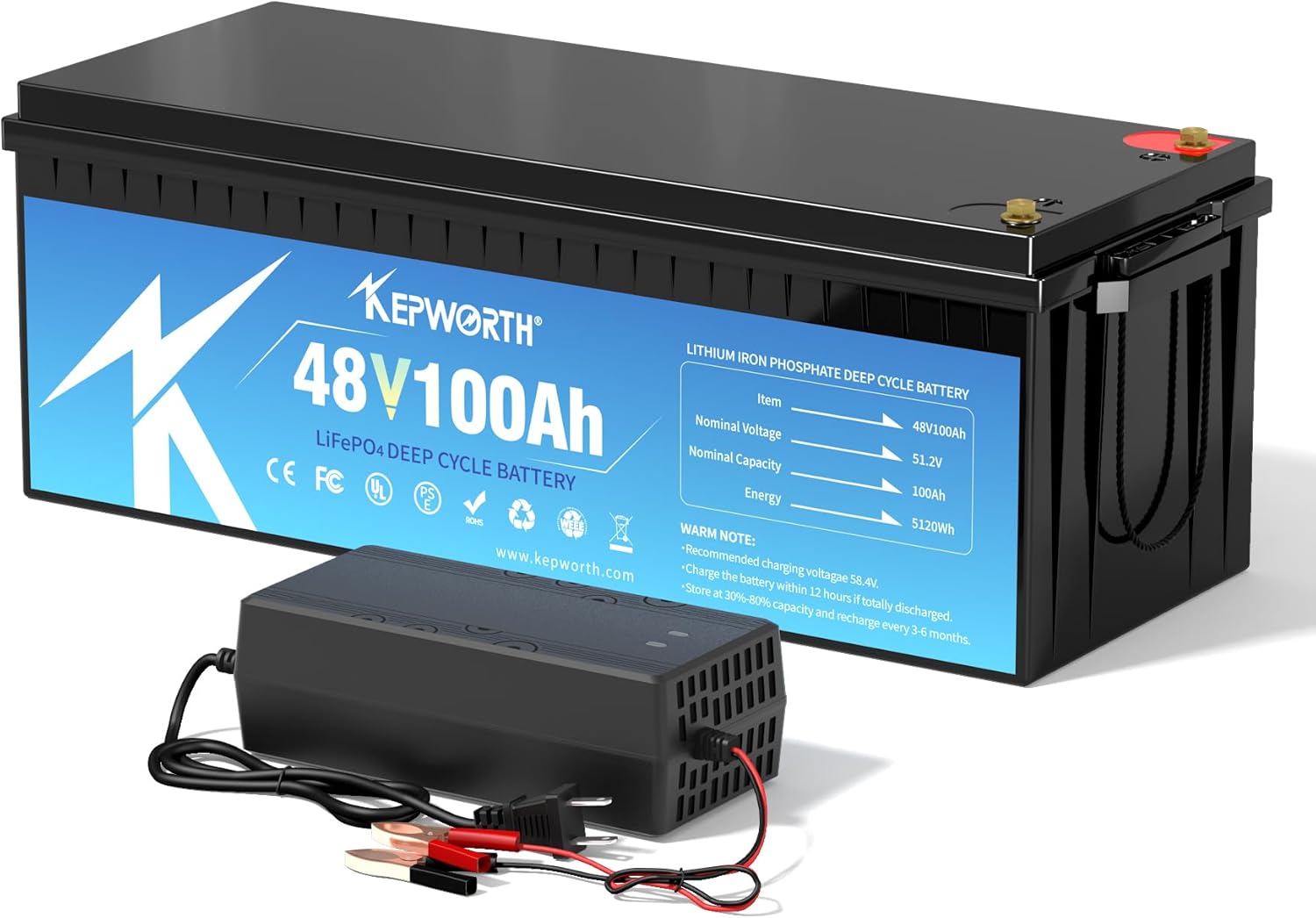 KEPWORTH 48V 100Ah LiFepo4 Battery, Deep Cycle Lithium Batteries with ...