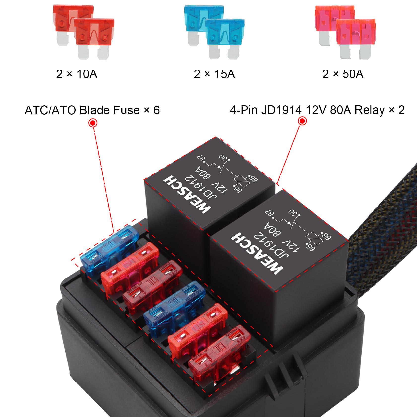 Fuse And 12V Pre-Wired Fuse , 4-Pin 80A Relay Block And Kit, 2 Relays ...