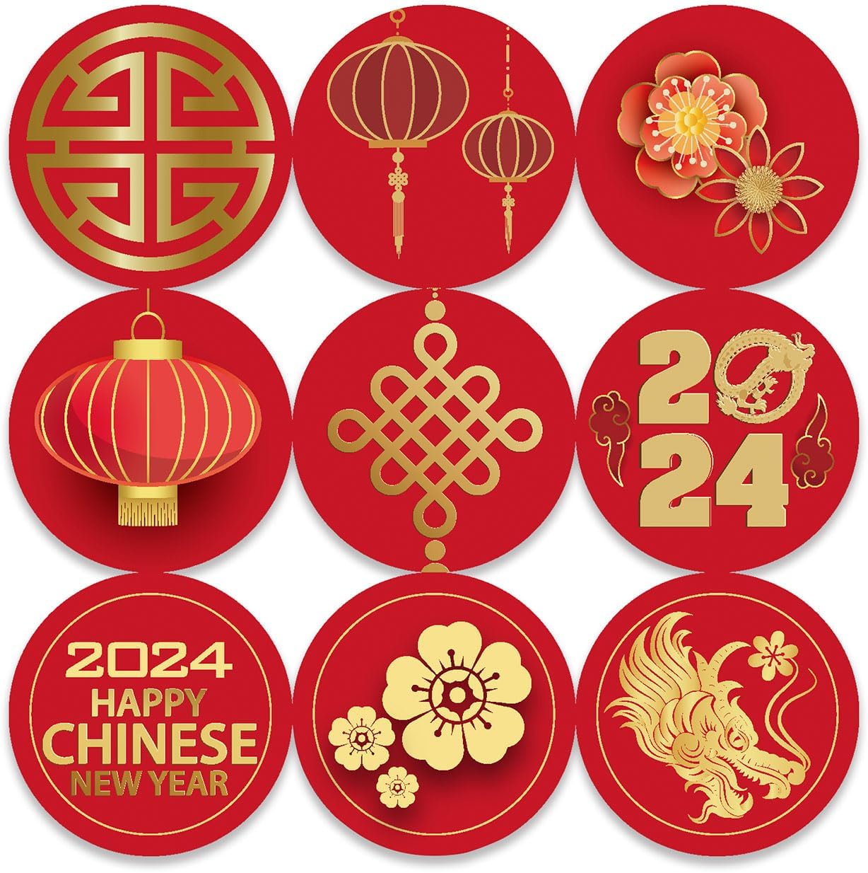 90Pcs Chinese New Year Stickers, 2024 Gift Bags Stickers, Red Paper ...