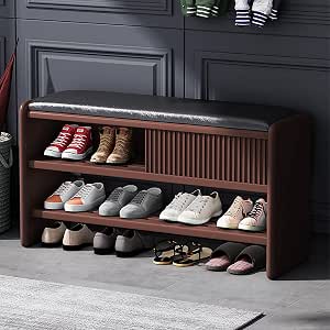 Amazon.co.jp: Shoebox Modern Shoe Storage Bench, Wooden Entryway Bench ...
