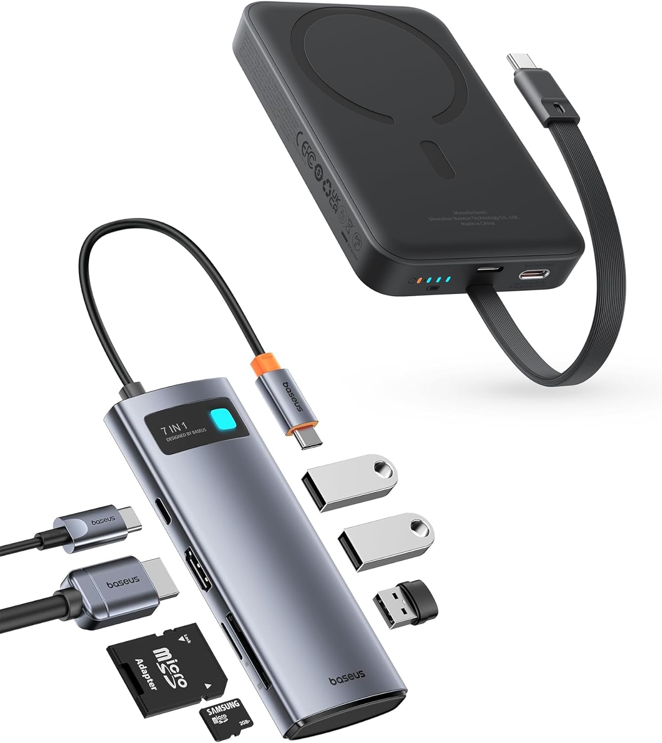Amazon.com: Baseus 7 in 1 USB C Hub & 10kmAh 30W Magnetic Power Bank ...
