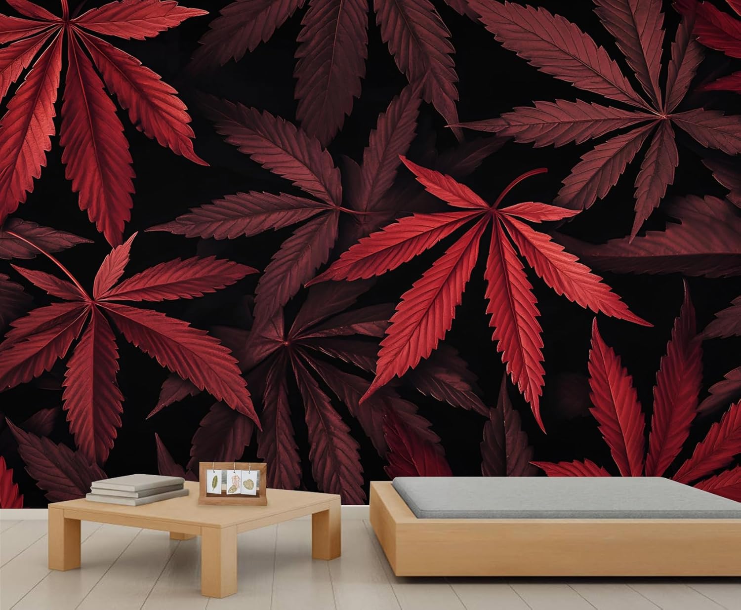 Red Poppy Leaf Mural, Cannabis Leaves Wall Murals, Panorama Wallpaper ...