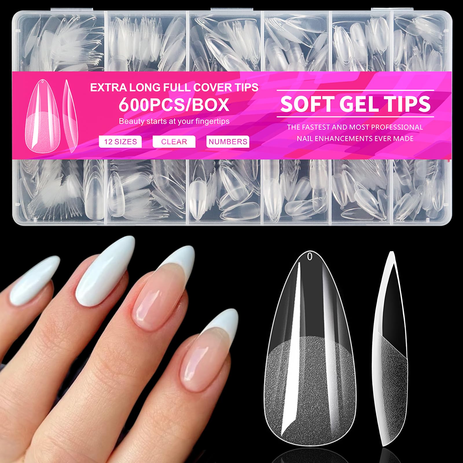 Amazon.com: AddFavor 600pcs Almond Nail Tips, Medium Almond Gel X Nail ...